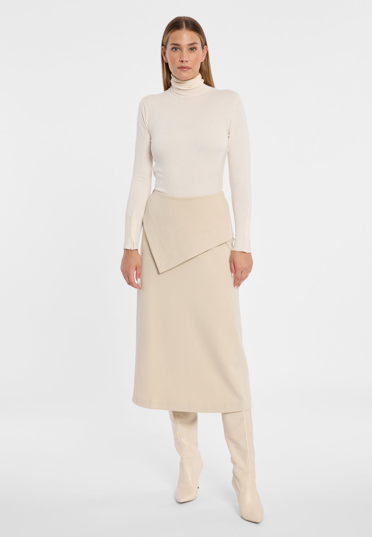 Ajary wide midi skirt in off-white with loose yoke