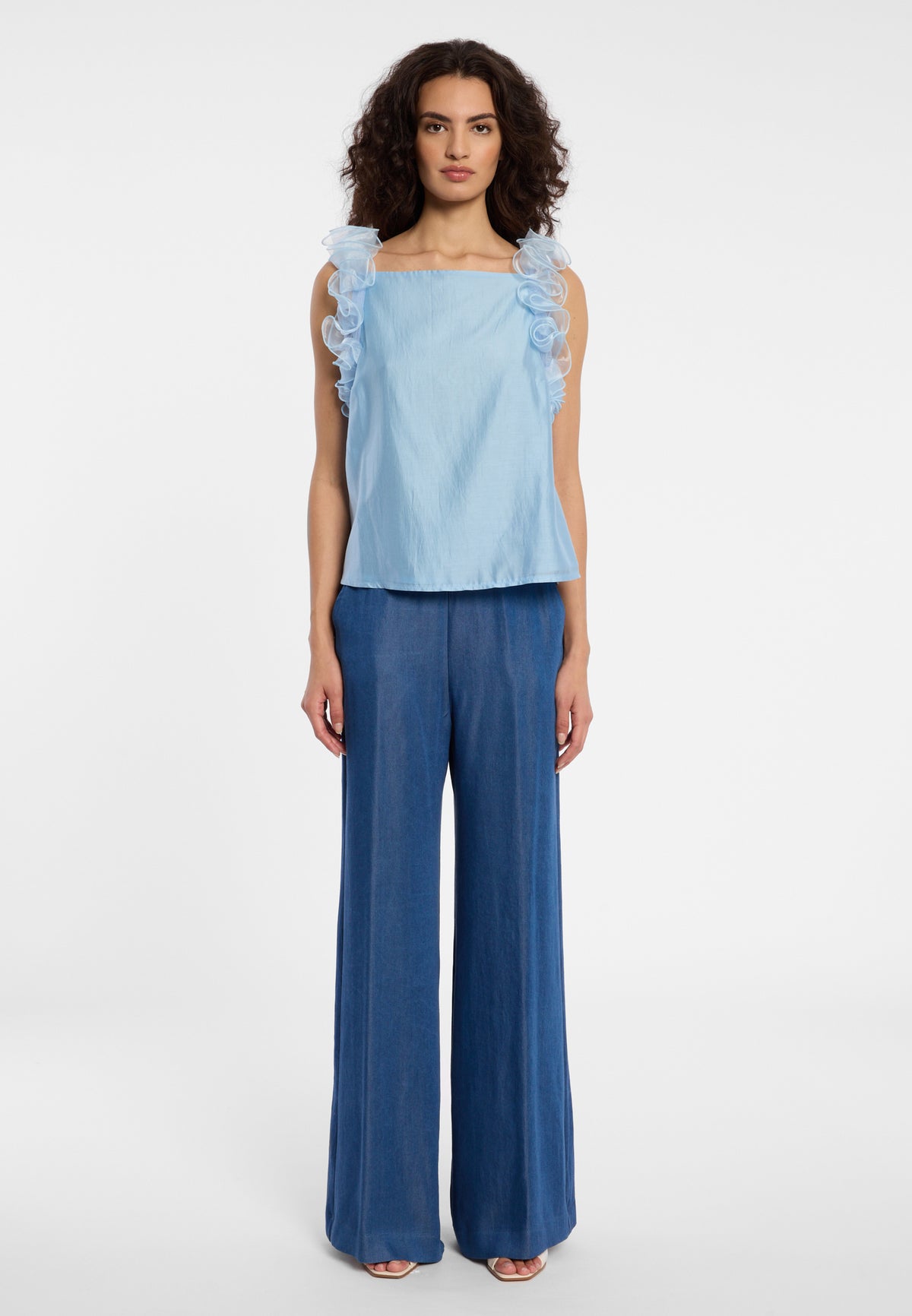 Light blue summer top Drina with ruffles